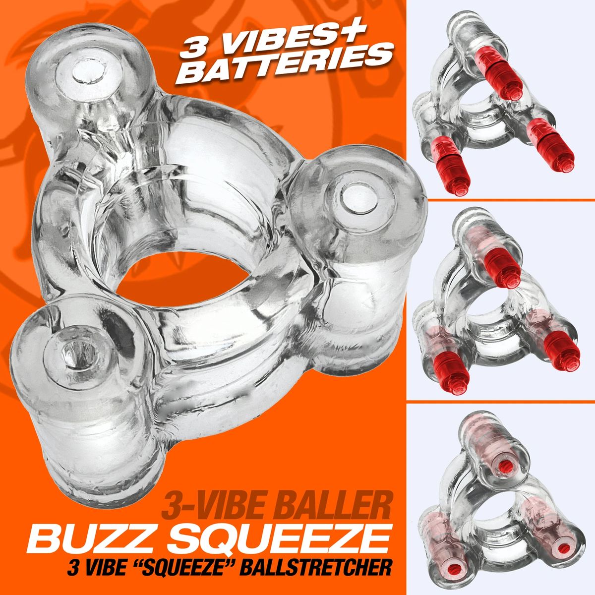 BUZZ SQUEEZE 3-vibe ballsack shaker/stretcher OXBALLS LIQUID PLATINUM SILICONE